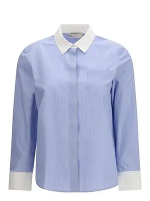 Tory Burch Striped Cotton Shirt With Classic Collar - Blue
