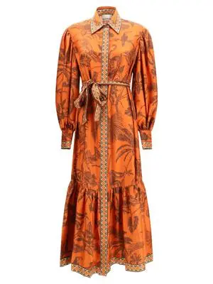 ALEMAIS Ale Deais Monkey Dance Silk Shirtdress - Orange