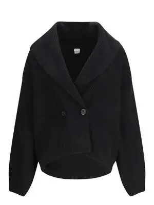 TOTEME Shawl-lapel Ribbed Wool Cardigan - Black