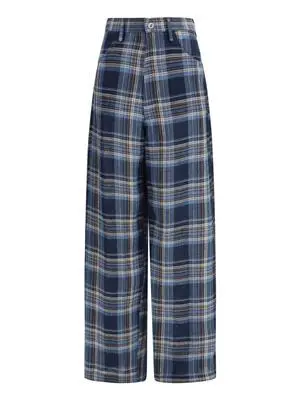 MARBELL Courtney Checked Linen Pants - Blue