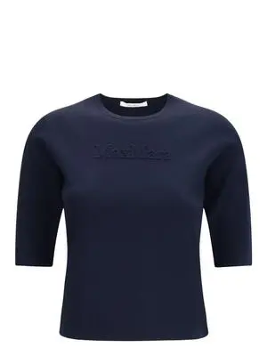 Max Mara Max Mara Pure Ribbed Crewneck T-Shirt With Logo Detail Blue