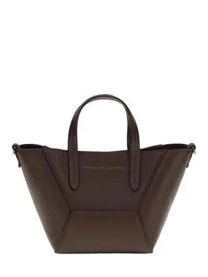 Brunello Cucinelli Paneled Leather Handbag - Bordeaux