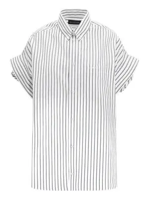 Balenciaga Striped Poplin Cuffed Sleeve Shirt - White