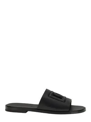 Dolce & Gabbana Embossed Logo Flat Sandals - Black