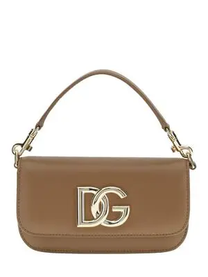 Dolce & Gabbana Leather Handbag With Monogram Detail - Brown