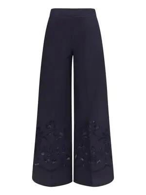 FORTE_FORTE Embroidered Cotton Wide Leg Pants - Blue