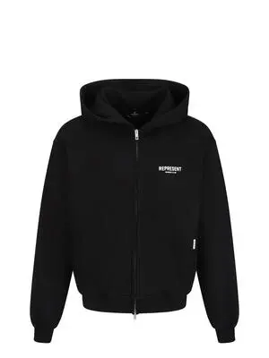 REPRESENT Cotton Full Zip Hoodie With Monogram Detail - Black