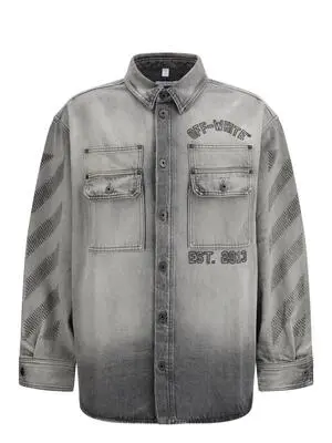 Off-White Diag Miitary Overshirt In Denim Mae Grey