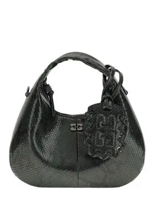 GANNI Mini Snake Effect Handbag With Butterfly Logo Detail - Black