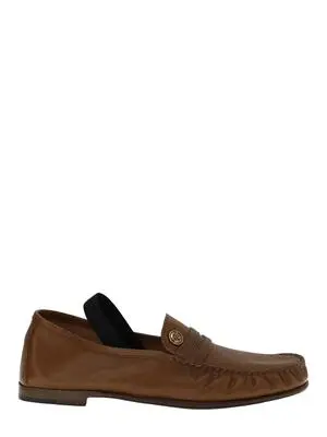 Versace Leather Loafers With Medusa Logo Plaque - Brown