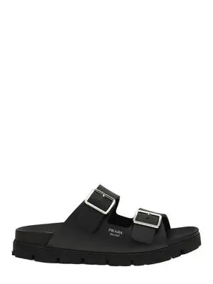 Prada Leather Sandals With Logo - Black