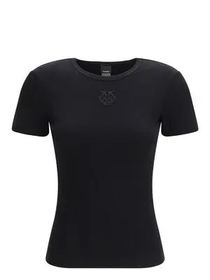 Pinko Brugherio T-shirt With Embroidered Love Birds Logo - Black