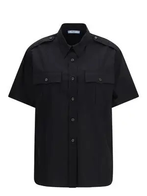 Prada Short-sleeve Poplin Shirt With Classic Collar - Black