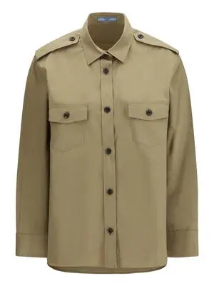 Prada Cotton Poplin Shirt With Military-inspired Details - Beige