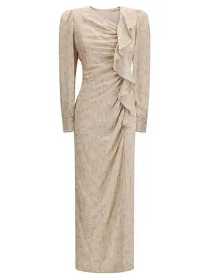 Alessandra Rich Jacquard Draped Dress With Flounces - Cream