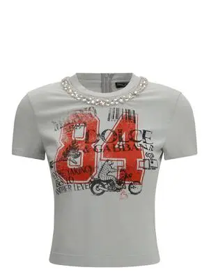 Dolce & Gabbana Jersey T-shirt With Print And Embellishments - Grey