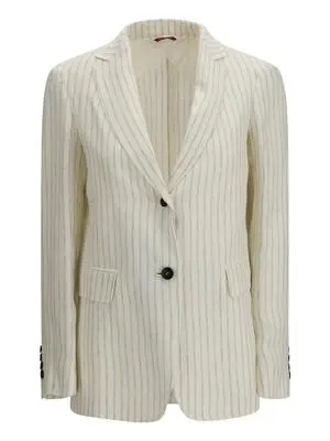 Max Mara MAX MARA STUDIO Single-Breasted Striped Linen Blazer Cream