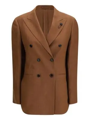 LARDINI Double-breasted Linen Blazer - Brown