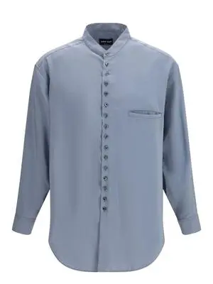 Giorgio Armani Wahed Ilk Hirt With Band Collar - Grey