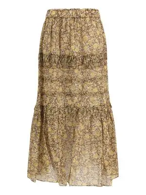 MARANT ETOILE Marant Étoile Volomia Long Ruffled Floral Cotton Skirt - Khaki