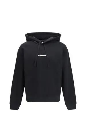 JIL SANDER Cotton Logo Detail Hoodie - Black