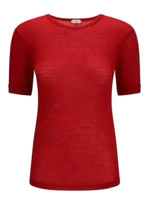 Versace Ribbed Knit T-shirt With Medusa Embroidery - Red