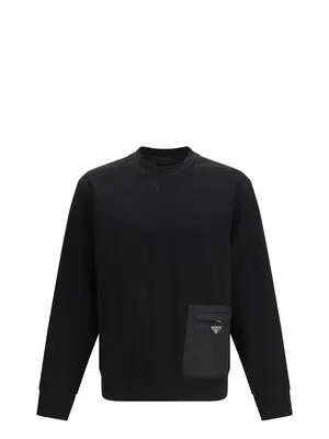 Prada Stretch Jersey Sweatshirt With Re Nylon Pocket - Black