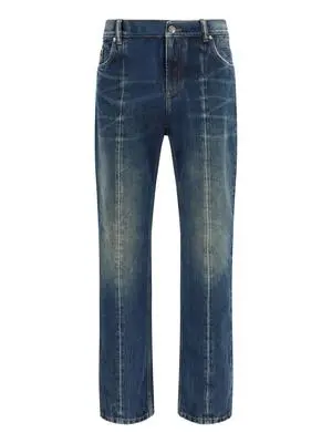 Versace Distressed Straight-leg Jeans - Blue