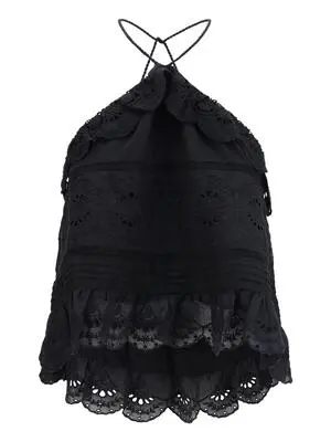 MARANT ETOILE Marant Étoile Prisha Embroidered Ruffle Halter Top - Black