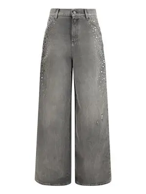 GOLDEN GOOSE Melody Stud Embellished Wide Leg Jeans - Grey