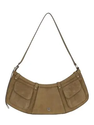 Pinko Suede Large Pocket Body Shoulder Bag - Beige