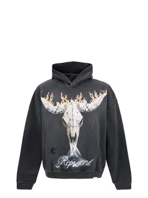 REPRESENT British Cowboys Skull Graphic Hoodie - Grey