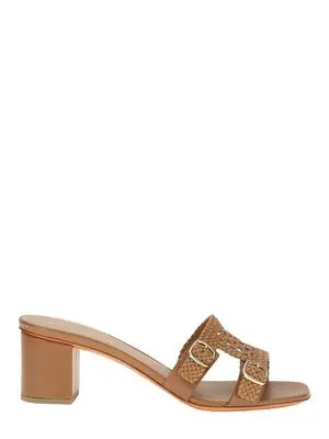 SANTONI Santoni Woven Leather Double Buckle Block Heel Sandals