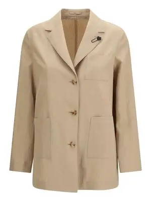 LARDINI Single-breasted Wool And Cotton Jacket With Notch Lapel - Beige