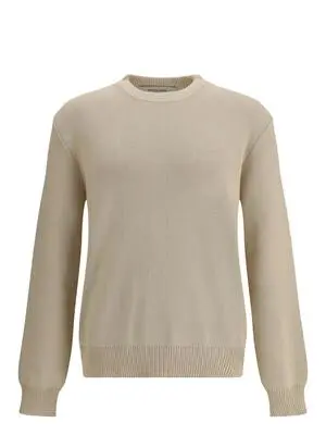 GOLDEN GOOSE Ribbed-knit Crewneck Sweater With Back Logo Detail - Beige
