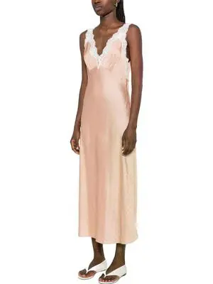 Sandro Lace-trim Rhinestone-embellished Midi Dress - Neutrals