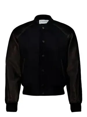 Givenchy Leather-sleeved Wool Bomber Jacket - Black