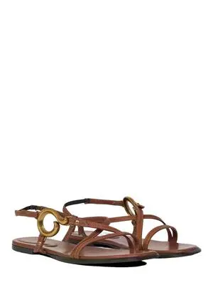 Etro Strappy Leather Flat Sandals - Brown