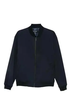 Karl Lagerfeld Ribbed-trim Zip-up Bomber Jacket - Blue