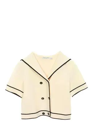 Dior Off-white Textured Sailor Collar Short Sleeve Jacket - Neutrals