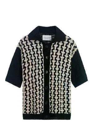 ROBERTO COLLINA Crochet Knit Short-sleeve Shirt - Black
