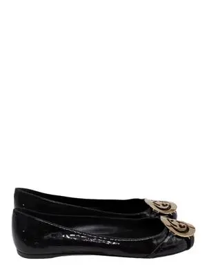 Gucci Patent Leather Gg Enamel Ballet Flats - Black