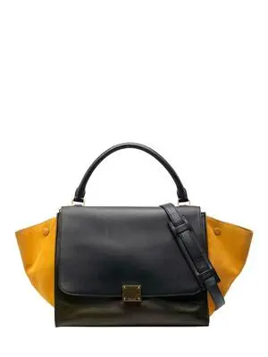 Celine Tricolor Calfskin And Suede Trapeze Satchel - Blue