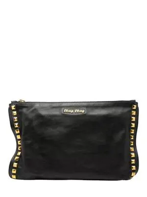 Miu Miu Studded Leather Zip Clutch Bag - Black