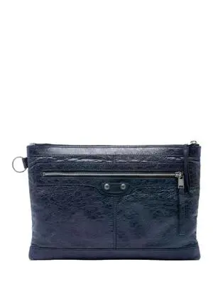 Balenciaga 2014 Lambskin Leather Motocross Classic Clip M Clutch Bag - Blue