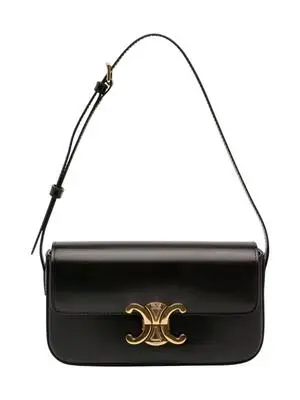 Celine Shiny Calfskin Triomphe Claude Shoulder Bag - Black