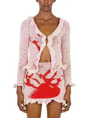 LOUISE LYNGH BJERREGAARD Ruffled Trim Cardigan - Pink