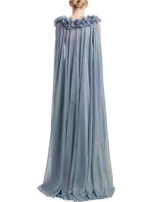 GEMY MAALOUF Gemy Maalouf Dusty Blue Embellished Ruched Gown