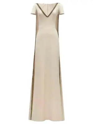 GEMY MAALOUF Beaded Cape Detail Dress - Neutrals