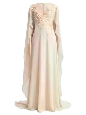 GEMY MAALOUF GEMY MAALOUF Embroidered Ruffled-Sleeve Dress Neutrals